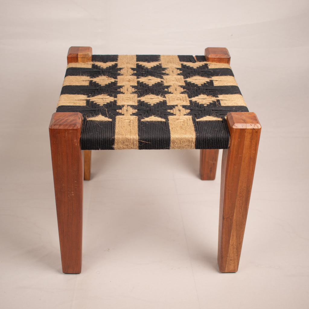 Handwoven Textile Wooden Stool for Modern Homes | Sirohi – Sirohi.org