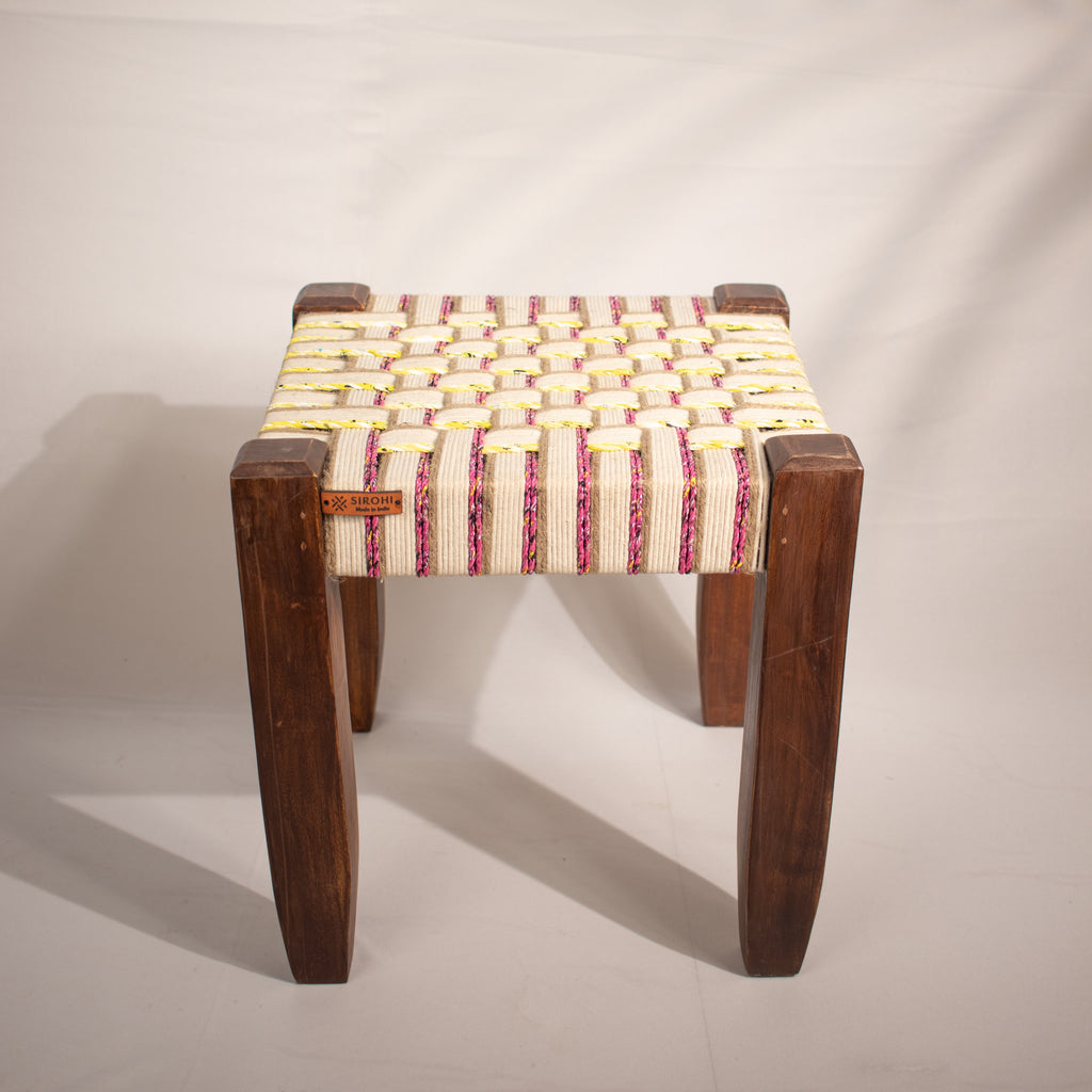 Textile Wooden Stool in Handwoven Minimal Design | Sirohi